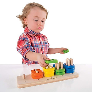 Kaplan Early Learning Toddler Stacking Number Board - 16 Colorful Pieces and Wooden Base for Practicing Color Recognition and Early Math Skills