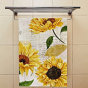 Vantaso Bath Hand Towels Sunflower Floral Retro, Soft Quick Dry Flowers Set of 2 Towels Washcloth Face Towel for Bathroom Kitchen Gym