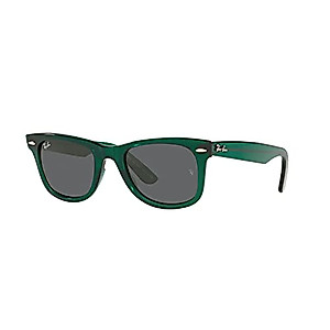 Ray-Ban RB2140 Original Wayfarer ColoRBlock Square Sunglasses, Transparent Green/Dark Grey, 50 mm