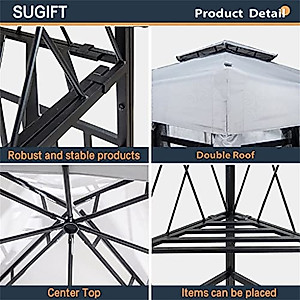 ADUH 10'X10' Gazebo Canopy, Patio Gazebo with Net and Corner Shelves, Shade Awning Shelter, Pergola Picnic Outdoor Party