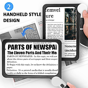 Delixike 5X Large Magnifying Glass with Bright Led,Page Magnifier with 48 Anti-Glare Dimmable LEDs,3 Color Lighting Modeds for Low Vision, Small Print, Aging Eyes and Seniors