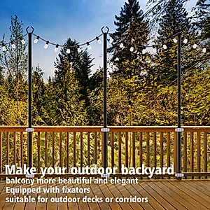 10Ft String Light Poles 4 Pack,Light Poles for Outside Lights,Outdoor with Fence Brackets Hanging Lights,Metal Stand Deck Patio Backyard