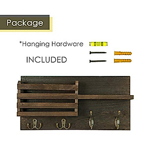 ROOREVO Key Holder for Wall Mail Holder Wall Organizer with Key Hooks and A Floating Shelf Rustic Home Decor for Entryway or Mudroom,Brown