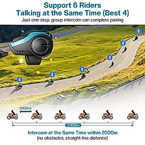 Motorcycle Bluetooth Helmet Headset 10 Riders Group Motorbike Intercom with Music Sharing FM Hand-free Call Bluetooth 5.0 Helmet Communication System for Ski/ATV/Dirt Motorbike/Off Road Work with Siri