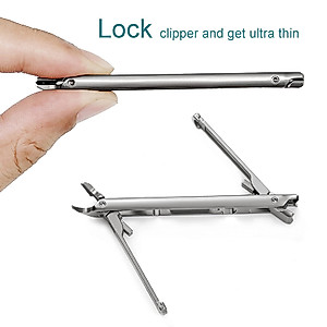 VOGARB Portable Nail Clippers for Thick Nails Ultra Slim Folding Safety Lock Wide Jaw Opening Cutter with File Travel Double Head Curved and Slanted Trimmer for Toenail Fingernail (Silver with File)