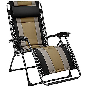 Amazon Basics Outdoor Padded Adjustable Zero Gravity Folding Reclining Lounge Chair with Pillow - Black