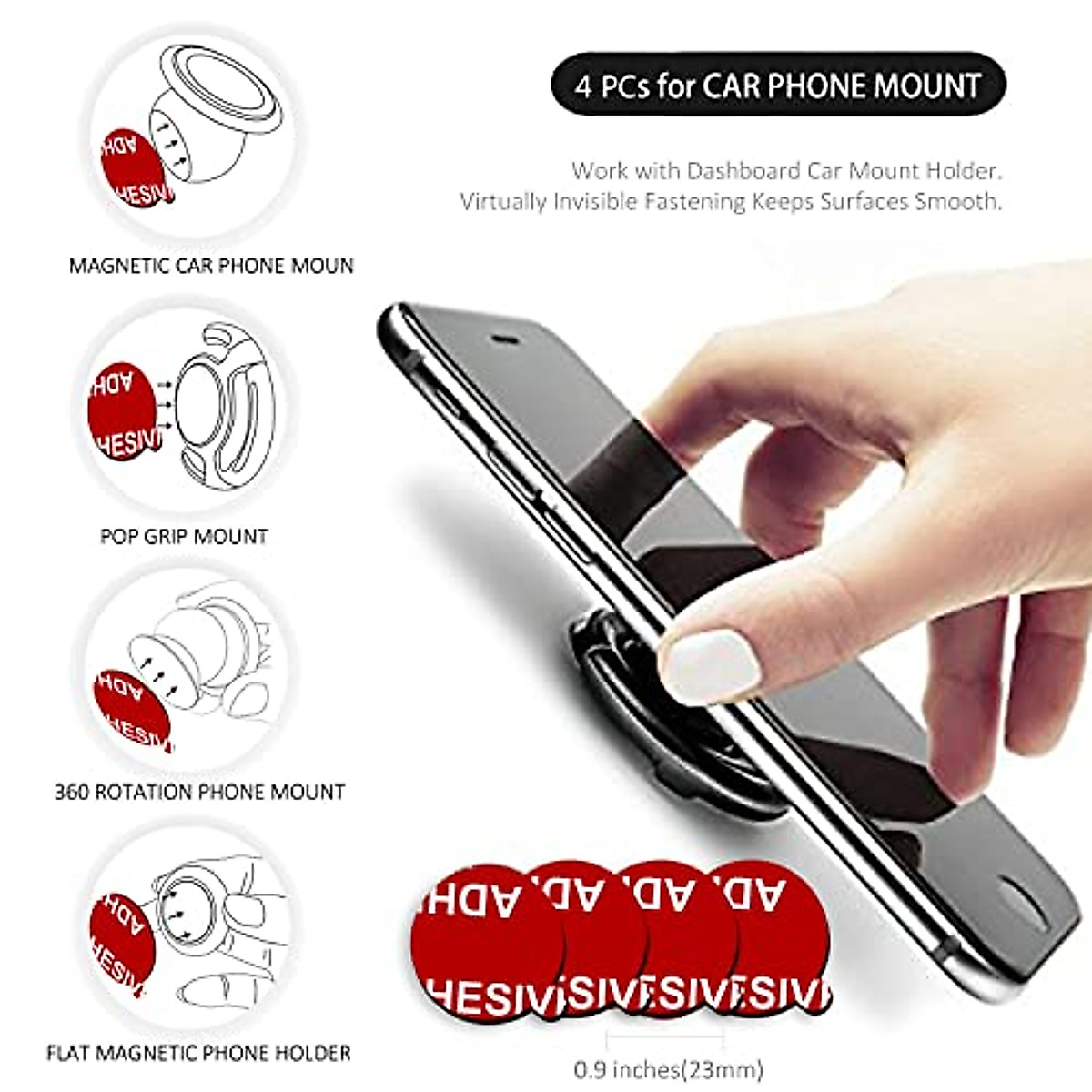 PKYAA 8 Pack Sticky Adhesive Compatible with Socket Base, Double-Sided Replacement Tape for Collapsible Grip & Stand Back, 4pcs Sticker Pads for Car Magnetic Phone Holder