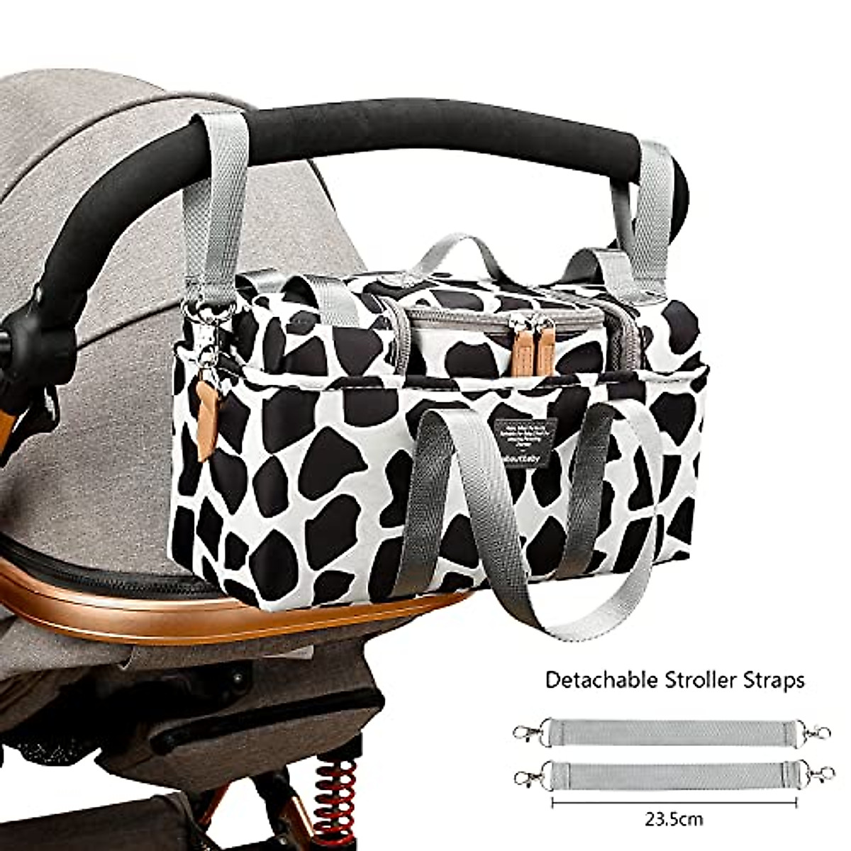 Baby Diaper Caddy Bag - 5pcs Set Diaper Stroller Bag Organizing Pouches Baby Basket Diaper Storage Caddy With Insulation bag (Black&White)