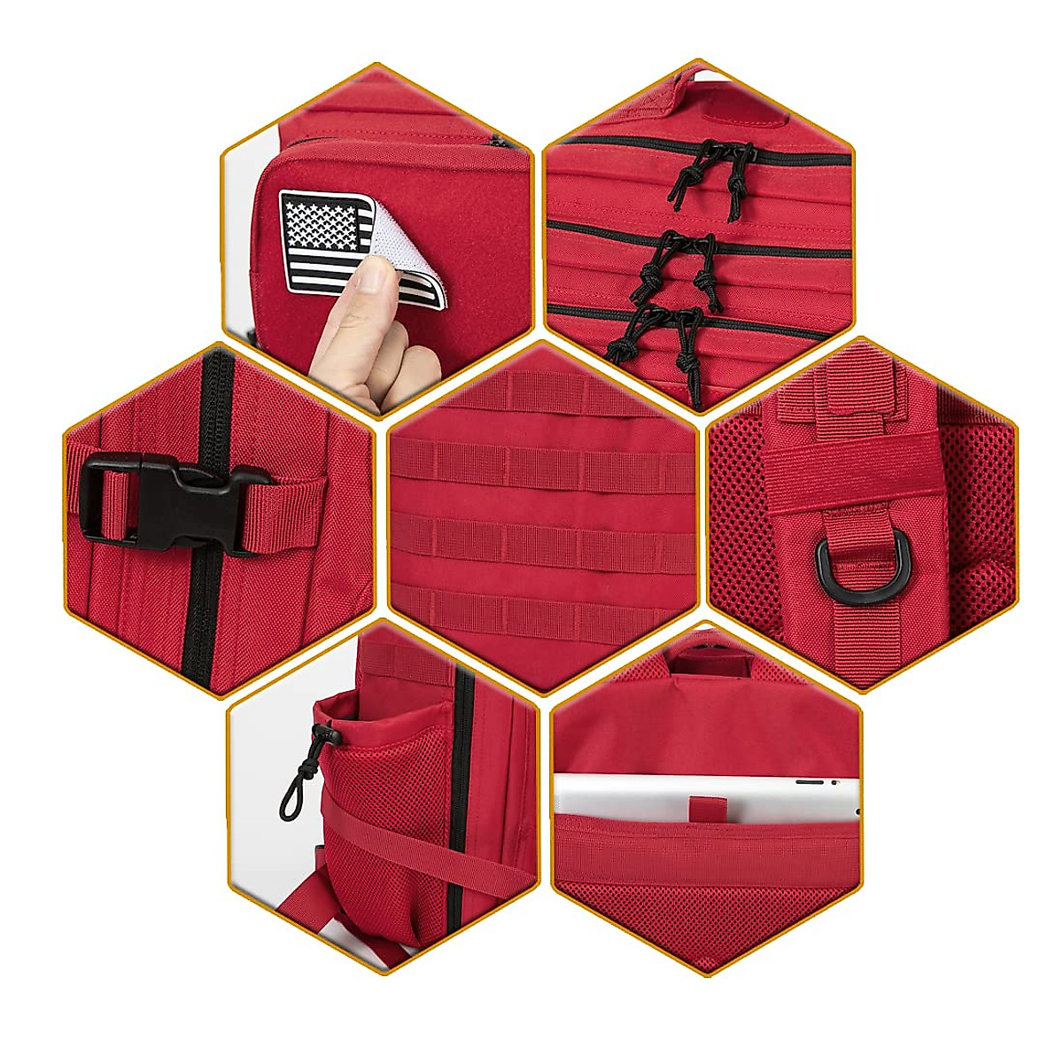 QT&QY Red Military Tactical Backpacks For women Fitness Army Molle Daypack 45L Large 3 Day emergency survival backpack Bug Out Bag Gym Rucksack With Bottle Holder