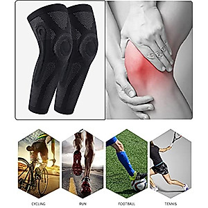 FANOLO Sports Full Long Leg Knee Compression Sleeve with Patella Gel Pad & Side Stabilizers - Knee Brace for Men Women Running, Gym, Workout, Arthritis, Joint Recovery (Black,Large)