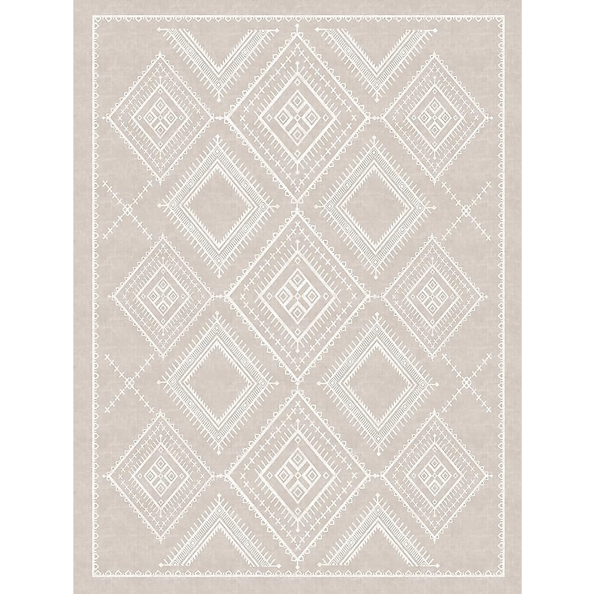 COOVA Vintage Printed Extra Large Living Room Area Rug – Kid and Pet Friendly 8x10ft Rug, Non-Shedding Soft Non-Slip Area Carpet, Foldable Bedroom Rug, Eco-Friendly Washable Rug,Rhombus Taupe