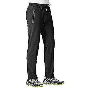 Rdruko Men's Casual Pants Lightweight Breathable Quick Dry Hiking Running Active Sports Trousers(Black, US L)