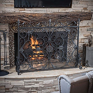 Christopher Knight Home Wilmington Fireplace Screen, Silver Flower On Black