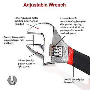 FASTPRO 7-Piece Utility Pliers and Wrench Set, Includes Slip Joint Pliers, Long Nose Pliers, Diagonal Pliers, Groove Joint Pliers, Linesman Pliers and Adjustable Wrench, Dipped Handle