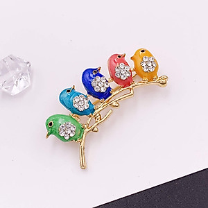 HAISWET Cute Little Bird Multi Color Brooch Pin Crystal Gold Tone