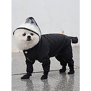 Milumia Pet Raincoat Transparent Hood Waterproof Rain Jacket Poncho for Small Medium Dogs Black Medium
