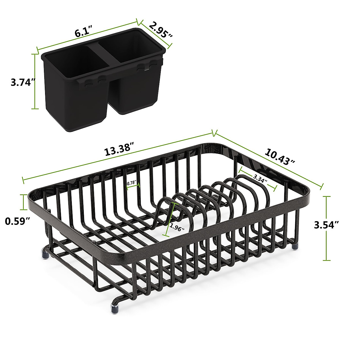 1Easylife Dish Drying Rack with Anti Rust Frame, Small Dish Drainer Rack for Kitchen Counter, Sink Dish Rack on Counter with Utensil Holder and Non-Slip Rubber Feet Rustproof for Organizer Storage