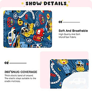 Cartoon Car Crib Sheets for Boys Girls Pack and Play Sheets Breathable Mini Crib Sheets Fitted Crib Sheet for Standard Crib and Toddler Mattresses Baby Crib Sheets for Girls Boys, 52x28IN