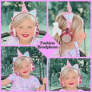lalacosy Kids Headphones,Wired Headsets with Gifts Packing Include Sticker&Bracelet for Girls,Built-in Mic&On/Over Ear HD Stereo for Online Study/School/Tablet with Nylon Cable