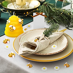 Amyhill 96 Pcs Beeswax Baby Shower Candles Set Includes 24 Pcs Beehive Votive Candles, 48 Pcs Little Resin Fake Bees, 24 Pcs White Daisy Flower Bee Themed Gift for Home Shower Party Favors Decor