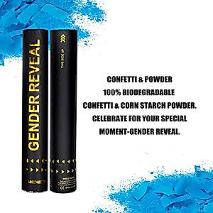 Gender Reveal Powder Cannon - Set of 4 - HICONFETTI Premium Gender Reveal Confetti Cannon Popper Pink/Blue, Biodegradable Confetti Poppers Sticks for Baby Boy or Girl Gender Reveal Party Supplies