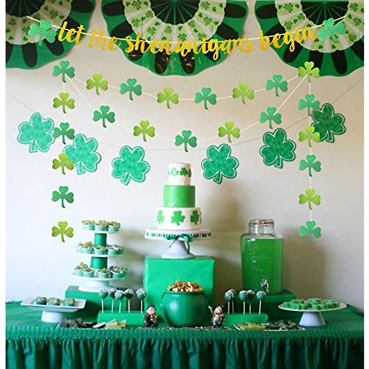 Weimaro Let The Shenanigans Begin Banner, Glittery St. Patrick’s Day Decorations, Indoor Home St Patricks Day Sign, St Patty’s Day Deocrations, Welcome Irish Party Decorations Supplies