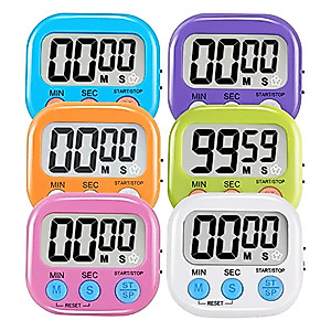 6 Pack Multi-Function Electronic Timer - Magnetic Digital Timers Big LCD Display The Loud / Silent Switch Countdown Timer Extensively Use in Break Time, Cooking,Gym, Meeting, Classroom