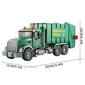 ANJARU 15" Garbage Truck Toy,Dump Friction Powered Waste Management Recycling Trash Truck with Lights &Sounds,3 Trash Can Lifter Gifts Toddler Toys for 3 + (Garbage Truck)