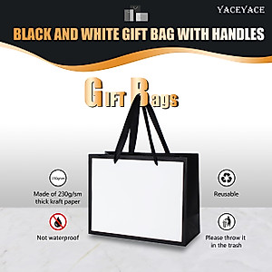 Black and White Gift Bags, YACEYACE 10Pcs 10.5"x4.25"x8" Medium Size Black and White Paper Gift Bags with Ribbon Handles, Wedding Bags,Retail Bags,Party Bags, Birthday Bags, Black Gift Bags Bulk White Gift Bags White Paper Shopping Bags