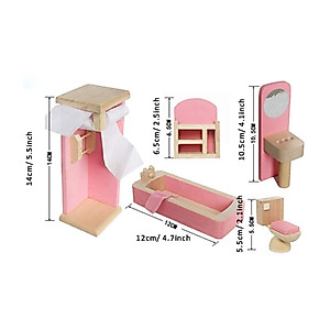 Dreams-Mall Wooden Doll House Furniture Set Toy for Baby Kids Bathroom