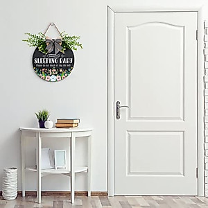 Baby Sleeping Sign for Front Door 12 Inches Funny Do Not Knock or Ring Doorbell Sign Wreath Baby is Sleeping Sign with Buffalo Plaid Bow Decoration Do Not Disturb Sign for Home Baby Room Nursery