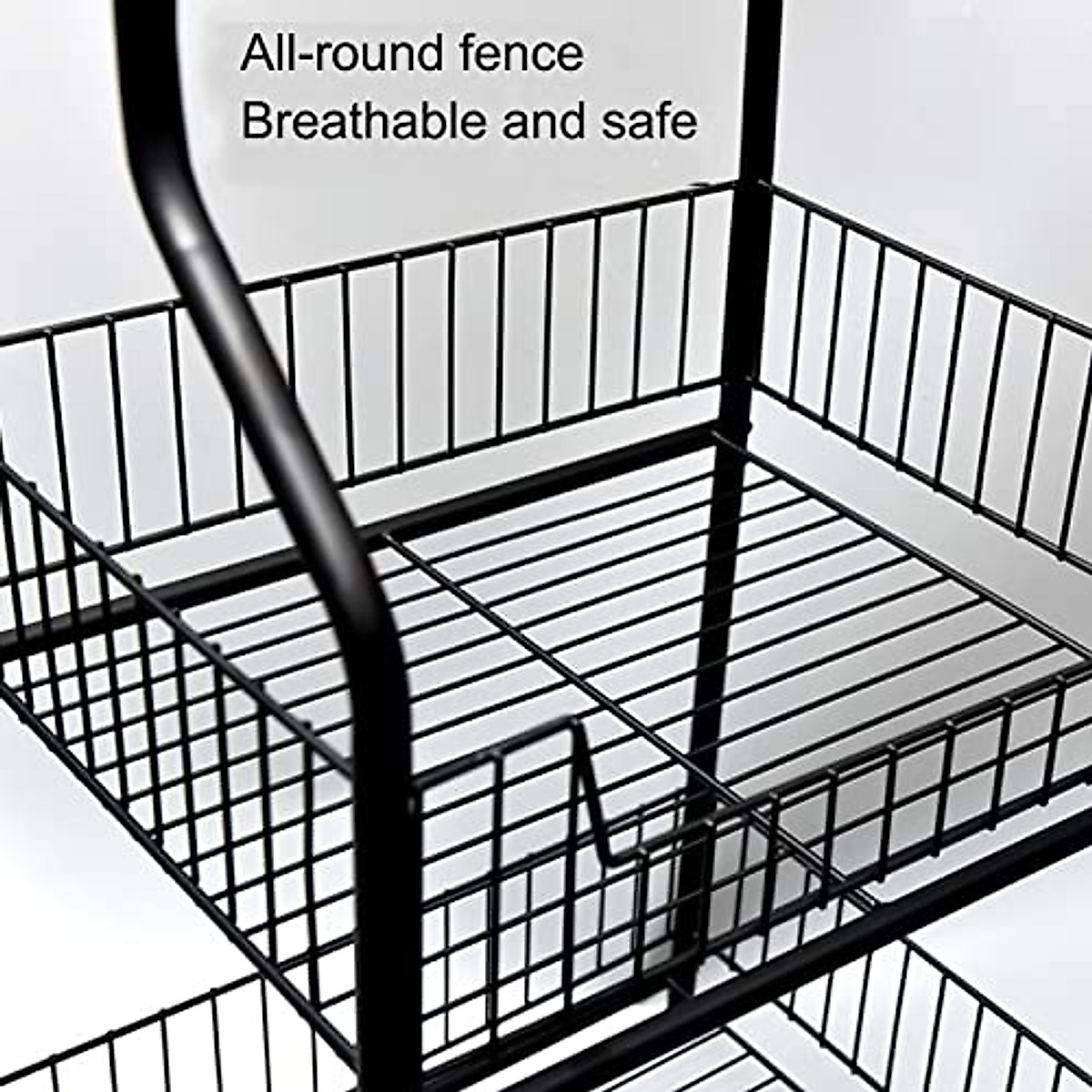 POCHY Multipurpose Kitchen Storage Wagon Rolling Grocery Cart with Metal Mesh Drawers，Wooden Countertop Pulley Storage Trolley Home Office Shelves Black