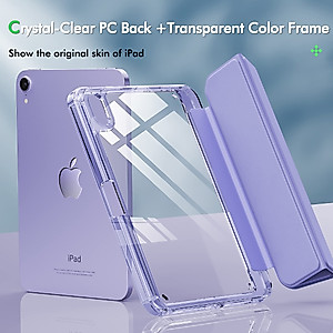 INFILAND for iPad Mini 7 case, iPad Mini 7th (A17 Pro) /6th Generation Case 8.3 inch 2024/2021, Clear Back & PU Leather Protective Cover with Pencil Holder Support Wireless Charging, Purple