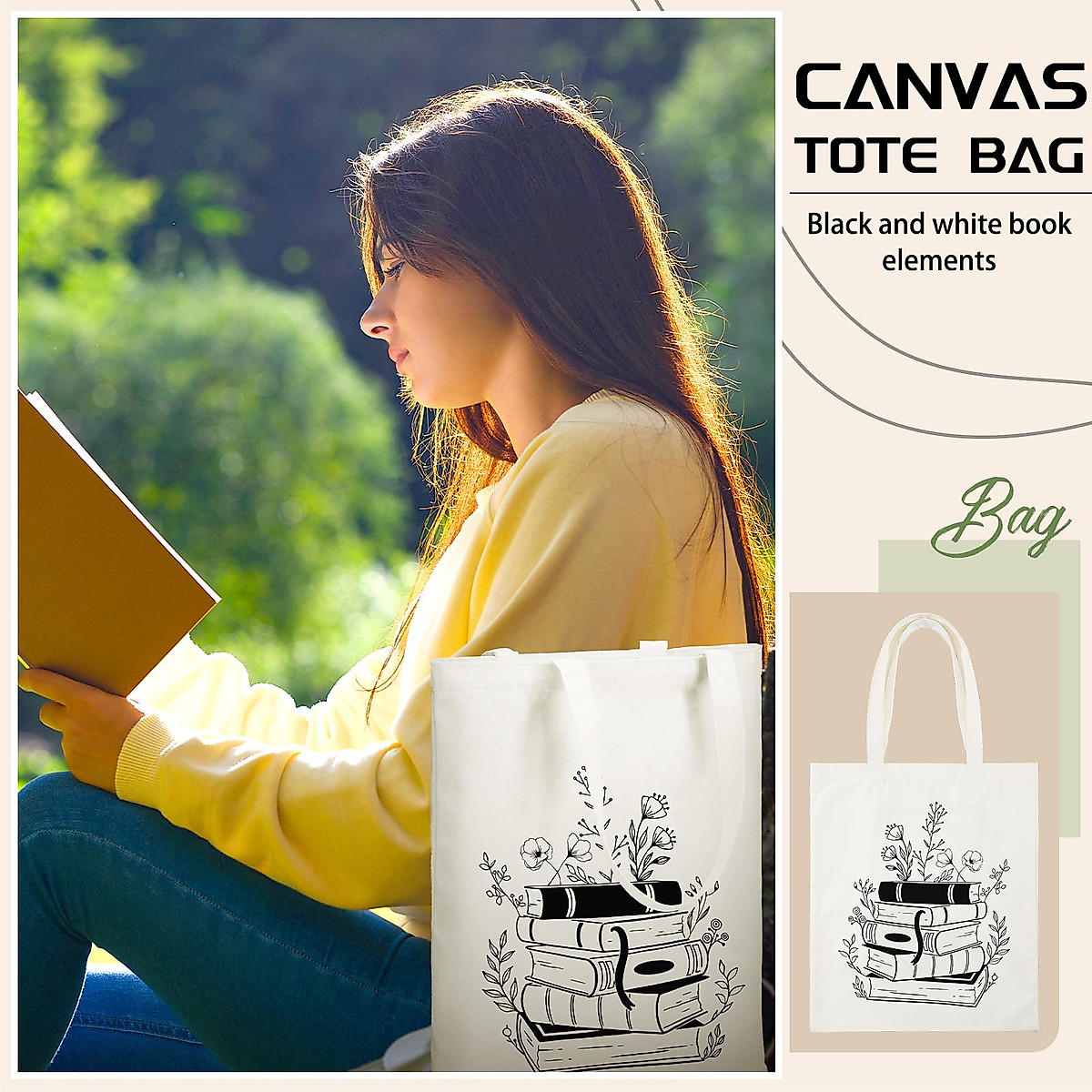 Sweetude 12 Christmas Canvas Book Tote Bags Bulk Club Gifts Aesthetic Book Lovers Librarian Bookish Readers Gifts