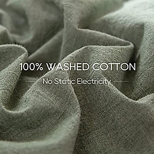OS OMYSTYLE Sage Green Duvet Cover Queen Size 100% Washed Cotton Linen Like Textured for All Seasons, 3 Pieces Ultra-Soft Solid Color Bedding Set with Zipper Closure, 1Pc Duvet Cover 2Pcs Pillowcases