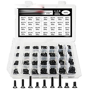 OPYTR Screw Anchors 840pcsCountersunk Flat Head Screw Set M1.2 M1.4 M1.6 M2 M2.5 M3 Glasses Computer Notebook Laptop Small Mini Screws Kit Anchors