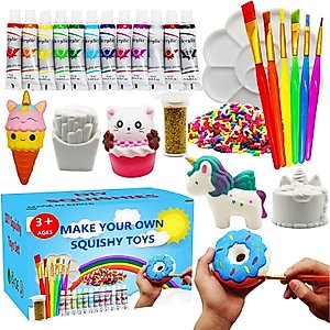 Korilave Squishies Toy Painting Kit for Girls DIY Art Crafts, Jumbo Slow Rising Blank Squishy Party Supplies Stress Anxiety Relief Toy for Kids 4 5 6 7 8 Years Old(27Pcs)