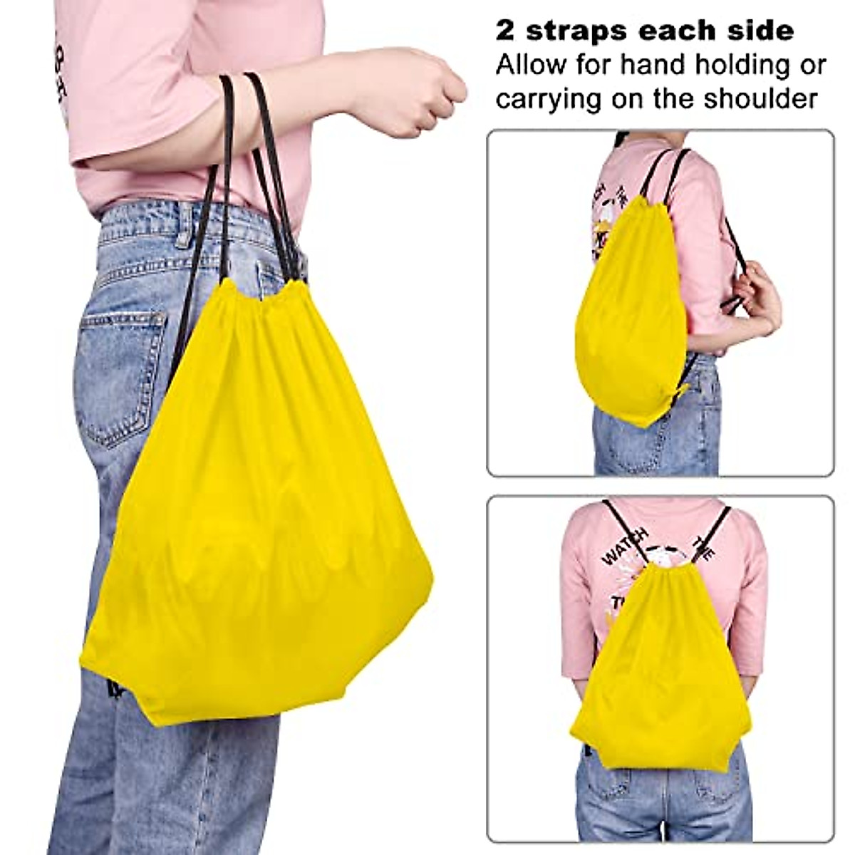 KUUQA 2 Pcs Yellow Drawstring Backpack Drawstring Bag Bulk Sports Cinch Bags String Backpack Storage Bags for Gym Traveling