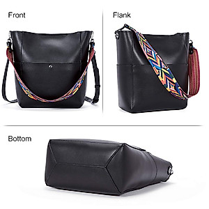 BROMEN Hobo Bags for Women Leather Handbags Designer Shoulder Bucket Crossbody Purse Black