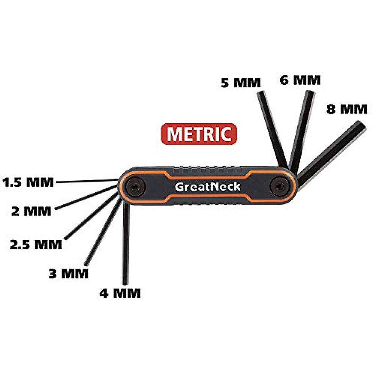 GreatNeck 74206 25 Piece Folding Star, SAE, And Metric Hex Key Set, Allen Key Set, Labeled Wrench Sizes, Adjustable, Color Coded Body for Easy Identification