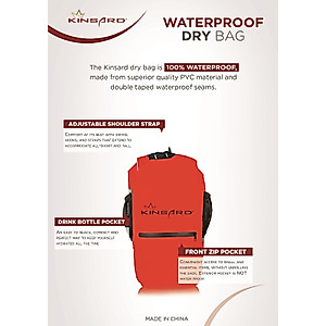 Kinsard Waterproof Dry Bags, Roll Top Sack, With Zipper, Side Pockets, and Adjustable Straps-Protects Valueables and All Gear, For Kayaking, Boating, Beach, Hiking, 10 Liter Dry Bag(Orange)