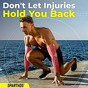 Sparthos Arm Compression Sleeves - Aid in Recovery and Support Active Lifestyle - Innovative Breathable Elastic Blend (Flamingo Pink, Medium)