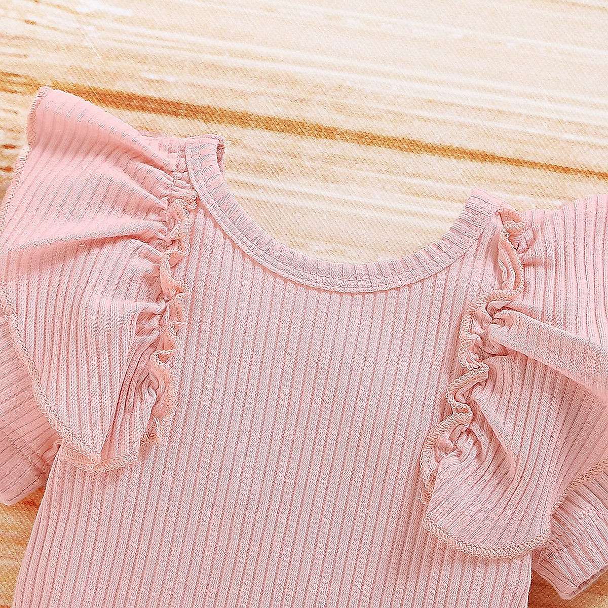 Dimoybabe Newborn Baby Girl Clothes Summer Infant Outfit Cute Ruffle Romper Short Set Solid Pink 3-6 Months 80cm