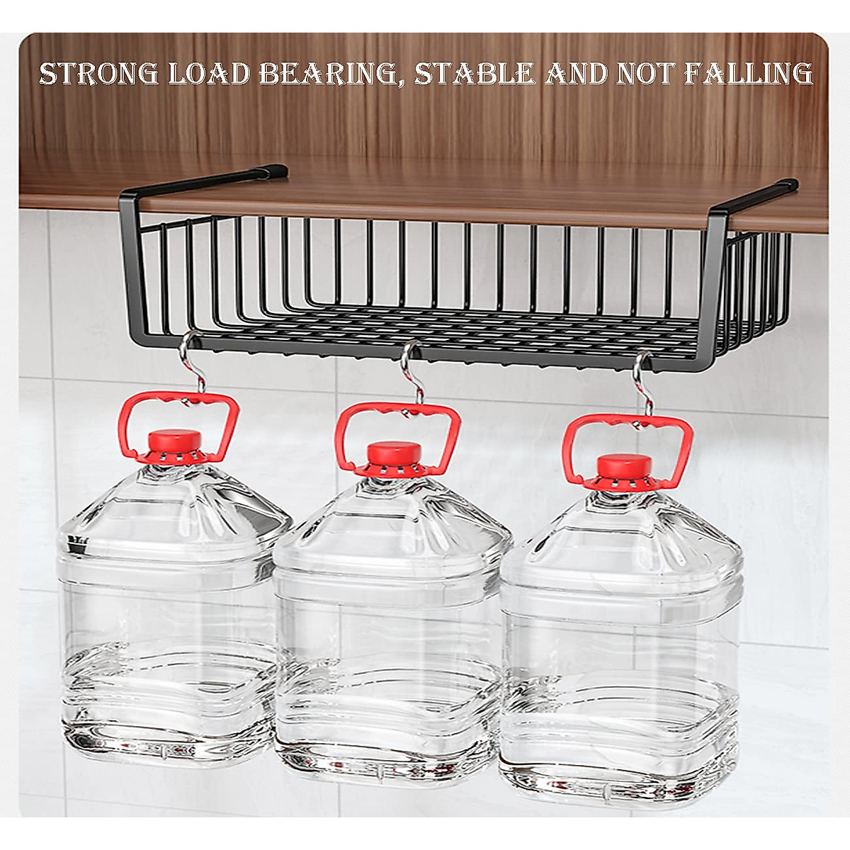 Jibri 2Pcs Under Shelf Storage Basket Black Under Cabinet Shelf Wire Basket Organizer, Under Shelf Storage for Kitchen Pantry Shelf Organizer Desk Bookshelf Cupboard