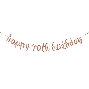 INNORU Glitter Happy 70th Birthday Banner - 70 AF Sign Banner - Cheers to 70 Years Birthday Party Bunting Decorations Rose Gold