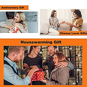 Mondax Premium Bamboo Cheese Board Wooden Charcuterie Platter and Sever Tray with 4 Stainless Steel Knife Thick Fancy Cheese Board Set Kitchen Living-Room House Warming Wedding Ideal