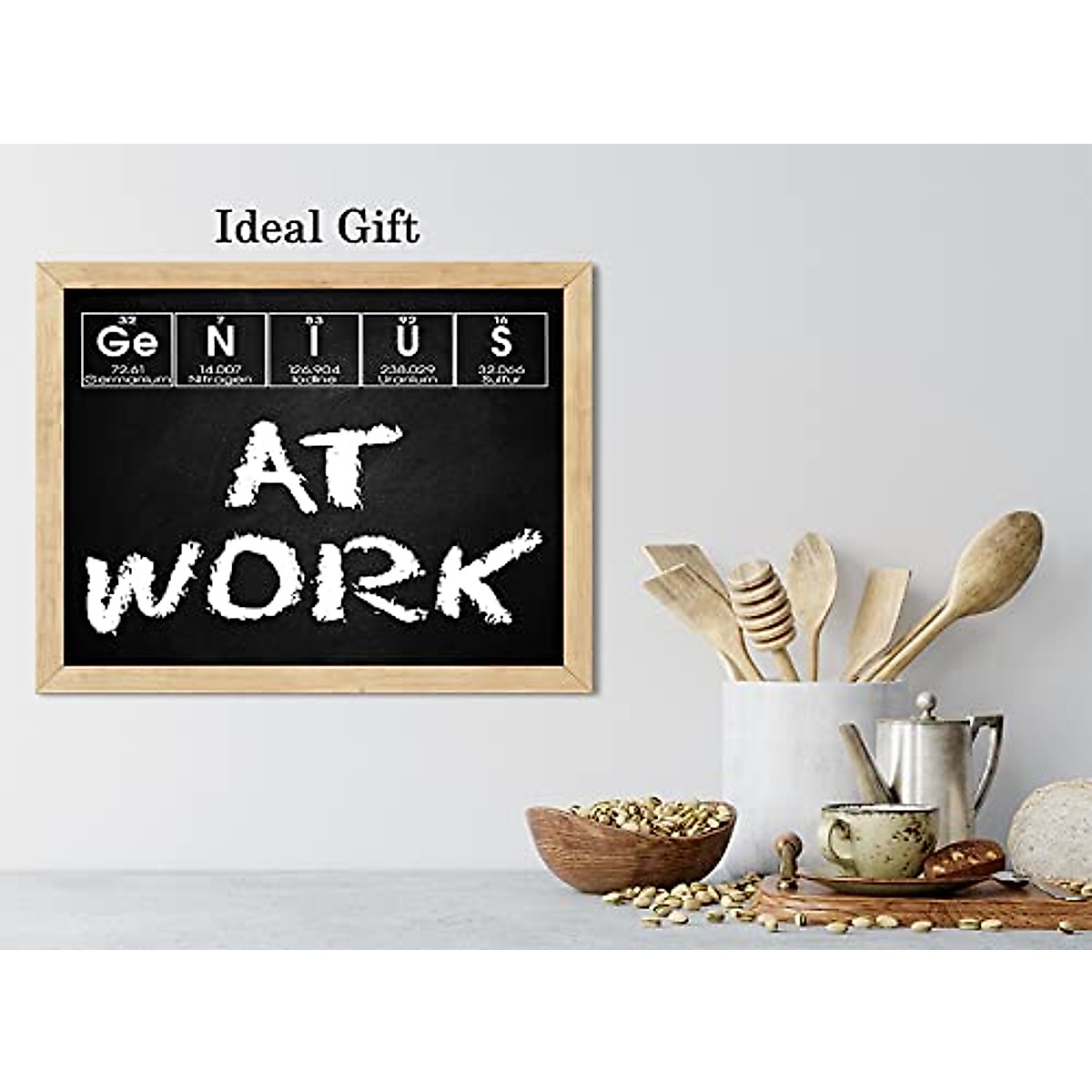 Genius At Work Periodic Table of Elements Print, 14"x11" Unframed Funny Science Poster, Chemistry Art Ideal for Science Lab, Teen Bedroom, Dorm Room or Home Decor