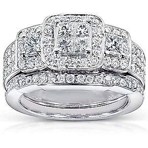 Kobelli Princess Diamond Wedding Ring Set 1 1/6 carat (ctw) in 14k White Gold, Size 8, White Gold