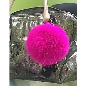 Miraclekoo Cute Rabbit Fur Ball Pom Pom Key Chain Rose Fluffy Keychain with Plush for Car Key Ring or Handbag Bag Decoration