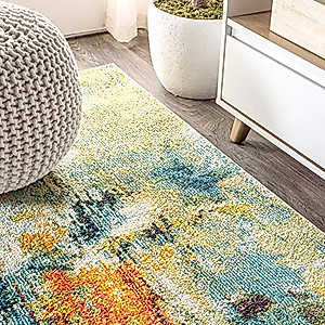 JONATHAN Y CTP100A-5 Contemporary POP Modern Abstract Waterfall Blue/Cream 5 ft. x 8 ft. Area-Rug, Bohemian, Easy-Cleaning, for Bedroom, Kitchen, Living Room, Non Shedding